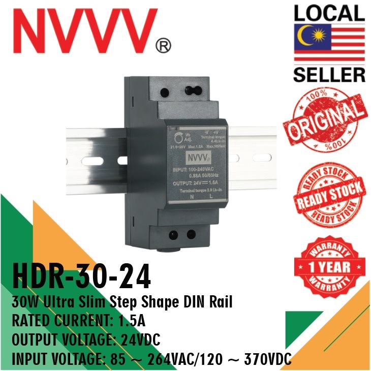 NVVV HDR-30-24 30W 1.5A 24VDC SWITCHING POWER SUPPLY, AC TO DC | Shopee ...