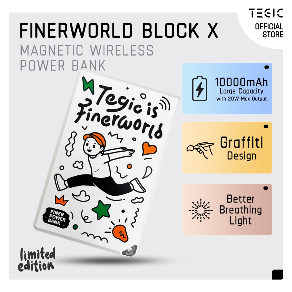 [Limited Edition]TEGIC x FINERWORLD BLOCK X Magnetic Wireless Power Bank | 10000mAh with 20W ...