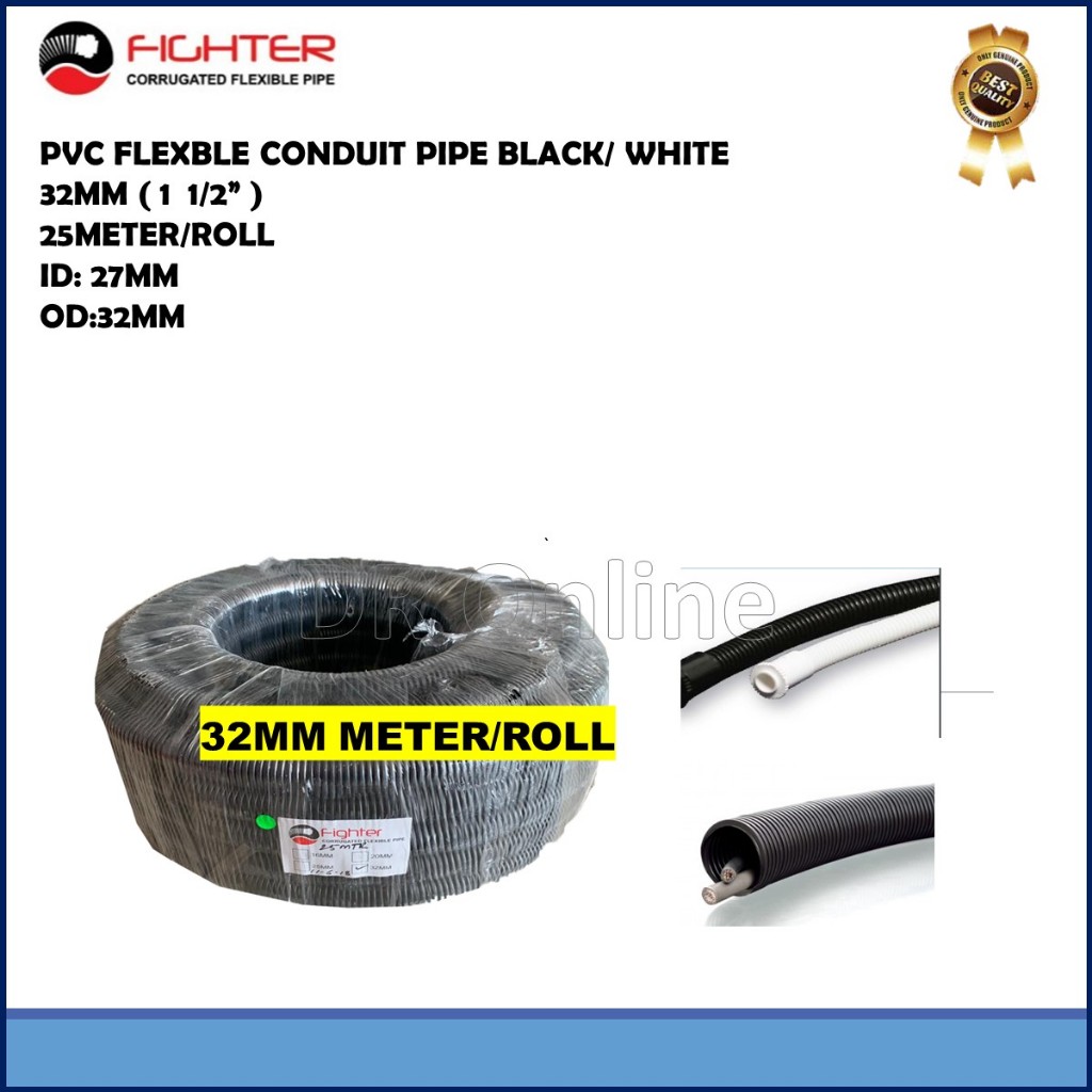 PVC Flexible Conduit Pipe Corrugated Pipe Black 32mm | Shopee Malaysia