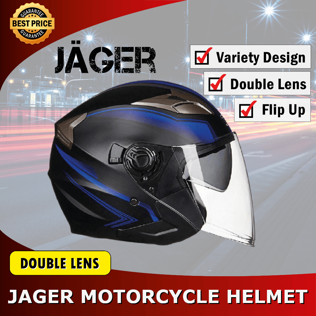 JAGER Helmet motor helmet motorcycle Topi keledar double visor open ...