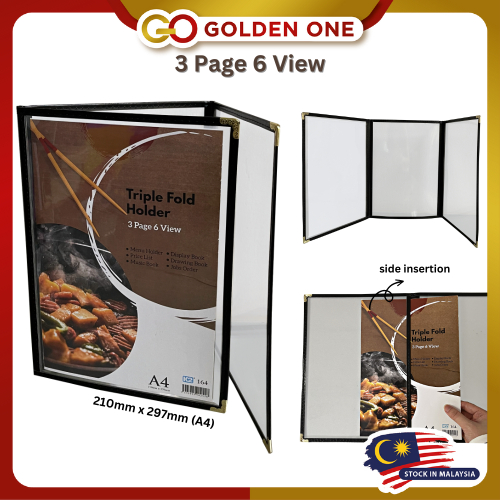 EMI-FILE A4 Menu Triple Stand Fold Holder / Transparent Clear Menu ...