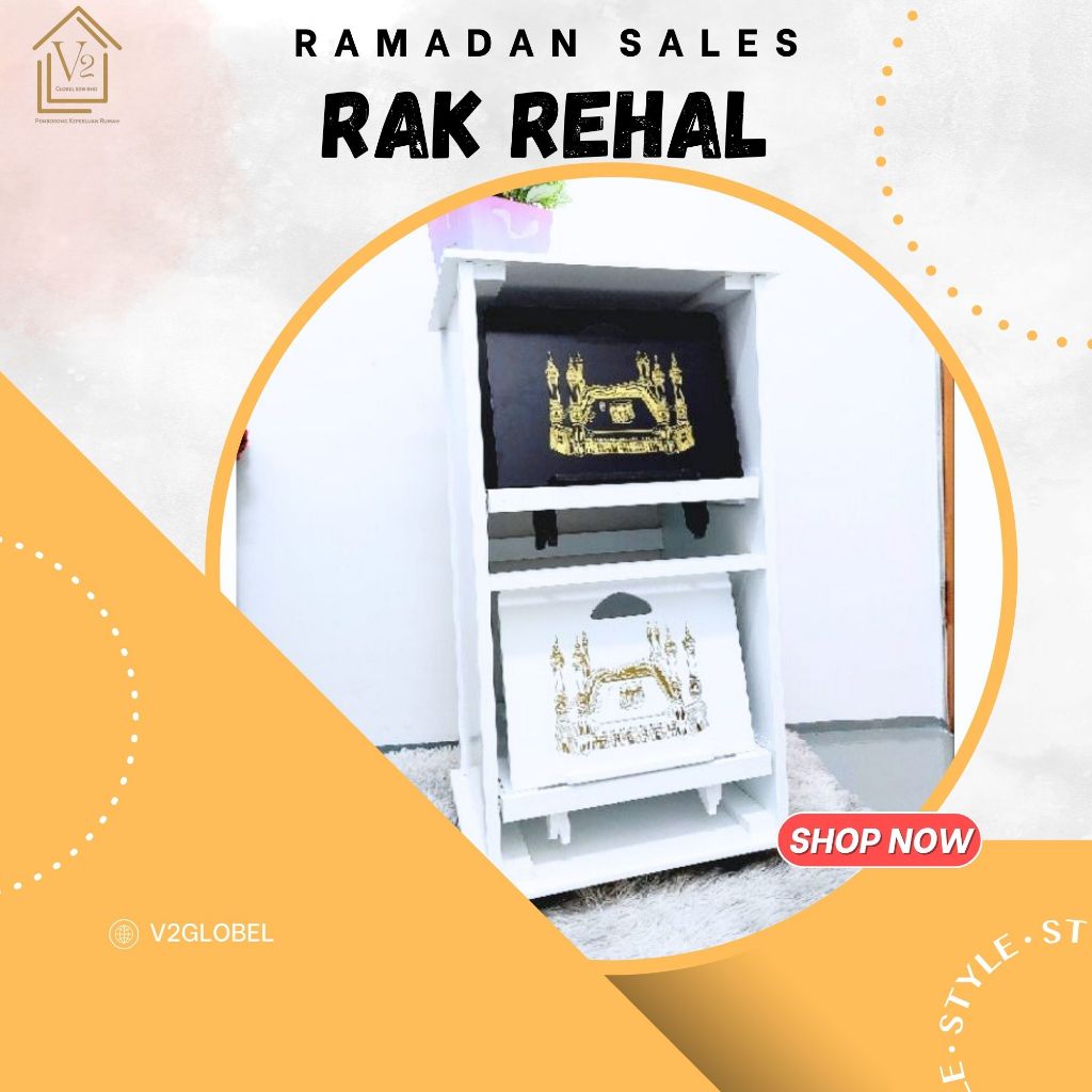 Rak rehal kayu wooden tempat simpan rehal kegunaan surau masjid muat 10 ...