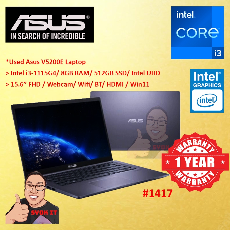 #1417 Used Asus V5200E 11th Gen Intel Core i3-1115G4 8GB 512GB SSD ...