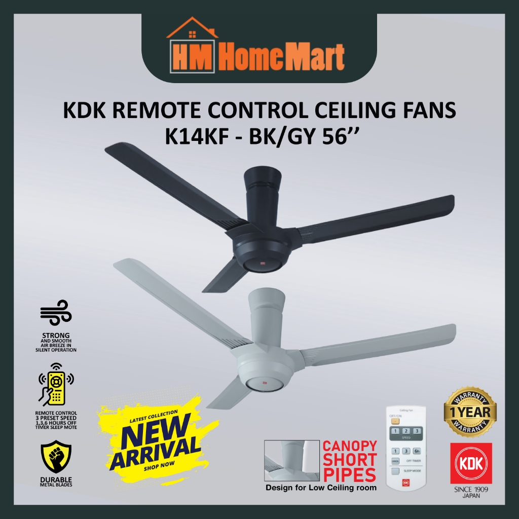 (FREE GIFT) KDK K14KF 56" AC Motor Remote Ceiling Fan (Grey/Black) (1 ...