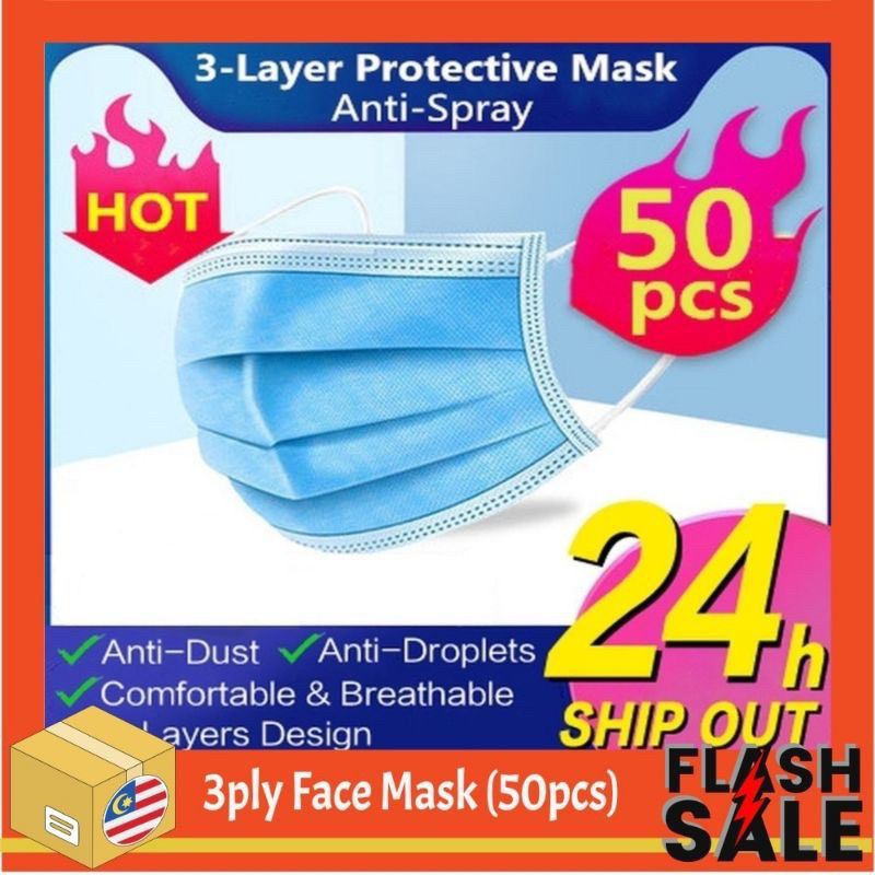 【Ready Stock】50pcs Face Mask Disposable Earloop 3ply Face Masks ...