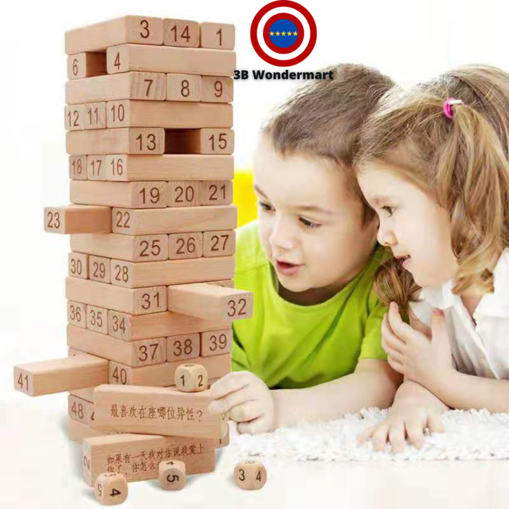 54pcs Mini Wooden Tower Number Stacking Tower Building For Children Toy ...