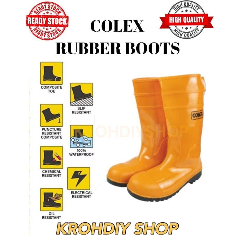 COLEX PVC RAIN BOOTS (YELLOW) RG-8800 / 15INCH HEIGHT Plastic Kasut ...
