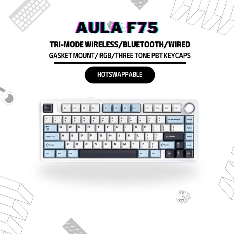 AULA F75 Tri-Mode Gasket 75% Mechanical keyboard with knob wireless ...