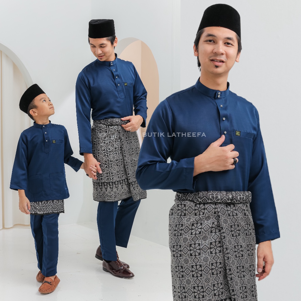 Baju Melayu Moden Cekak Musang warna Biru Gelap Dark Blue (set ayah ...