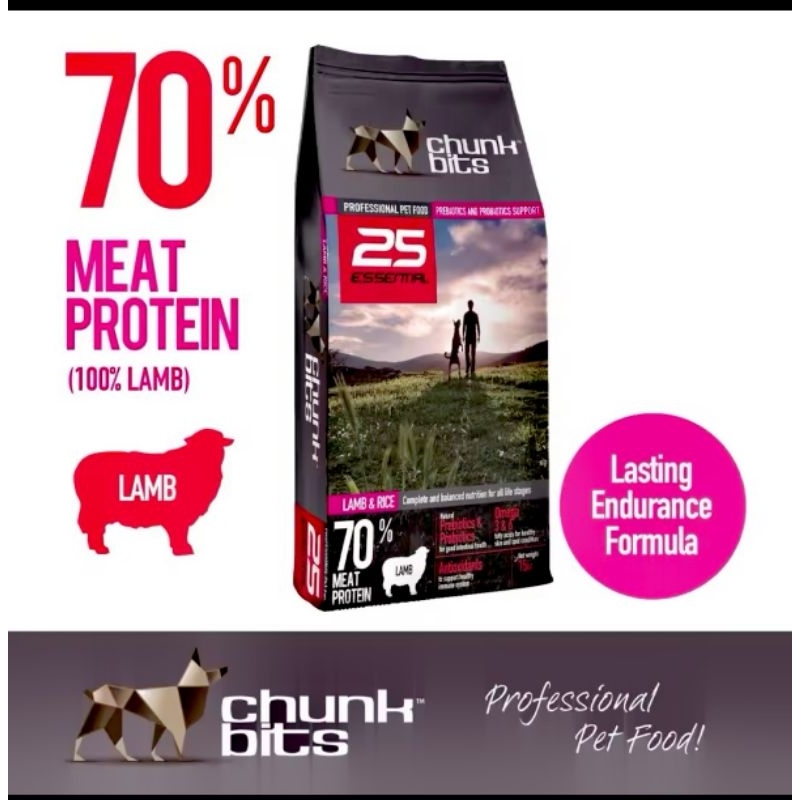 CHUNKBITS ESSENTIAL 25 Dog Dry Food 13KG (LAMB & RICE) | Shopee Malaysia