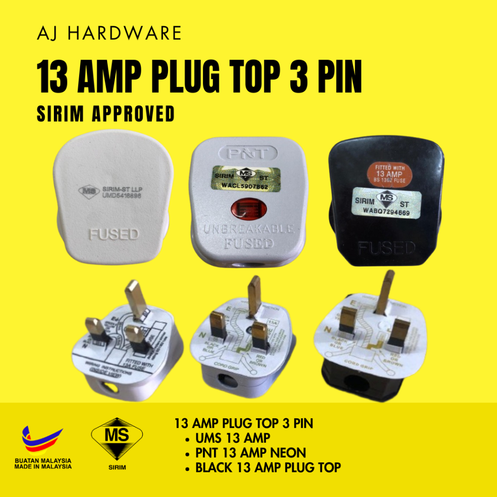 13 AMP PLUG TOP 3 PIN SIRIM APPROVED | Shopee Malaysia