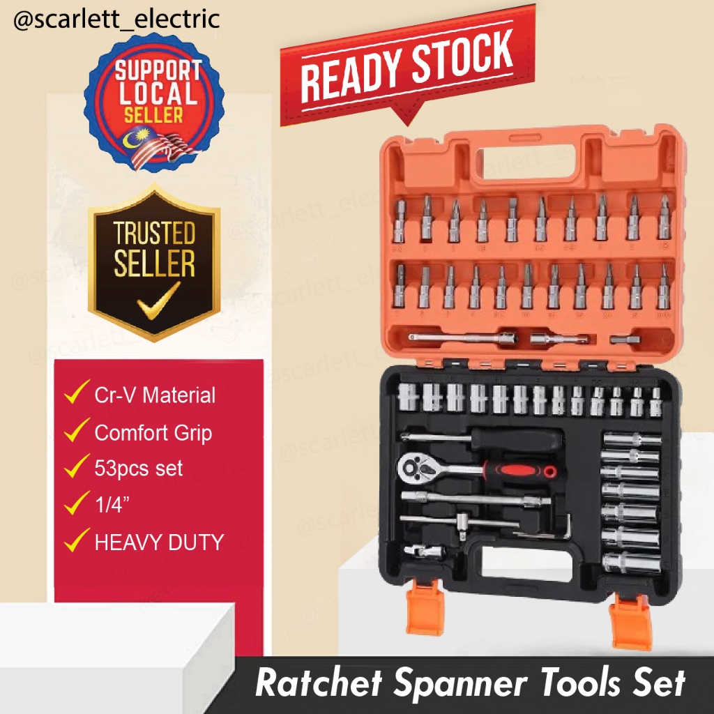 53pcs 1/4" Heavy Duty Spanner Wrench Set Socket Ratchet Combination ...