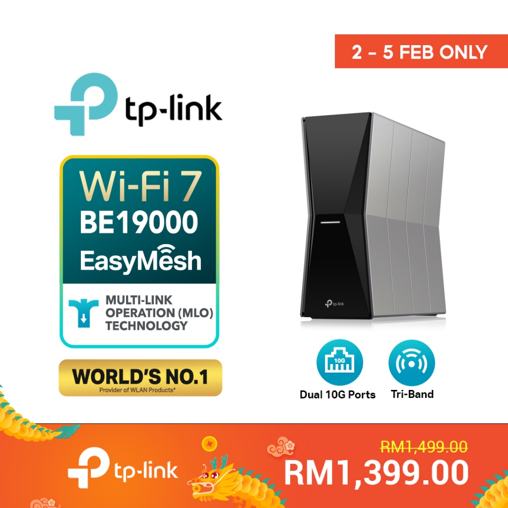TP-Link Archer BE805 WiFi 7 BE19000 Tri-Band Dual 10G Ports Router with ...