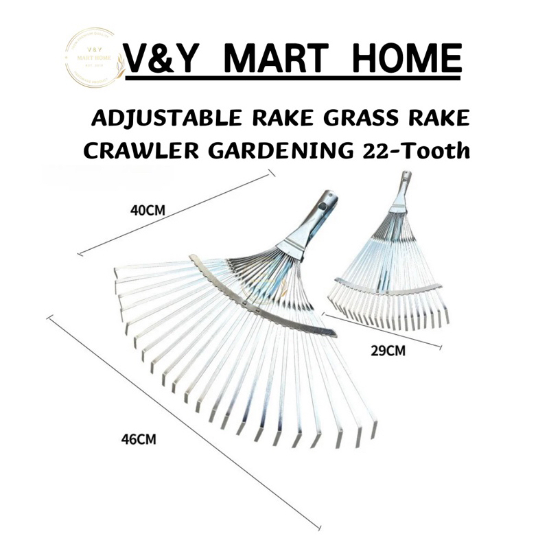 【READY STOCK】Adjustable Rake Grass Rake Crawler Gardening 22-Teeth ...