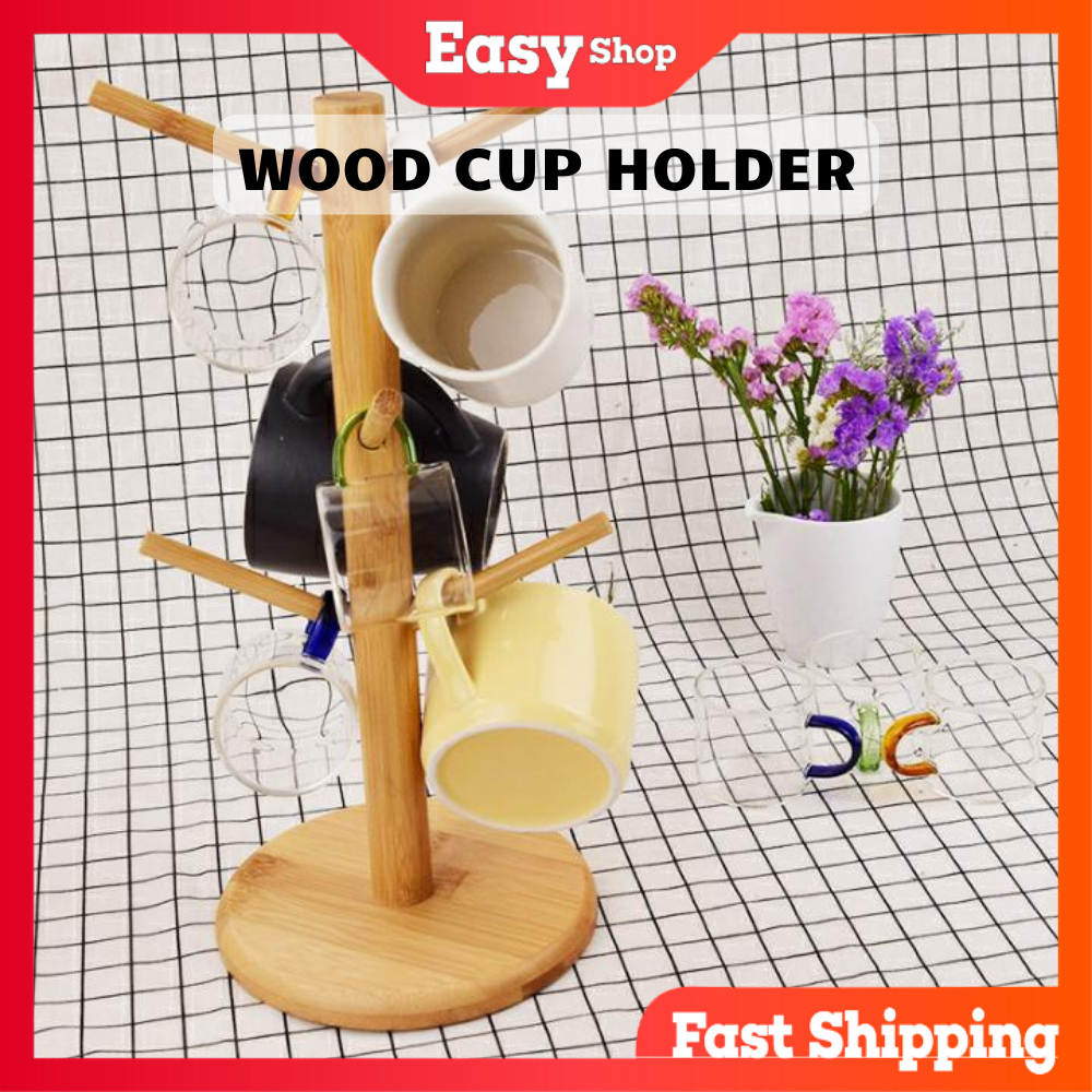 Easy Wood Cup Holder Stand Cup Rack Mug Holder Rak Cawan Wooden Tray ...