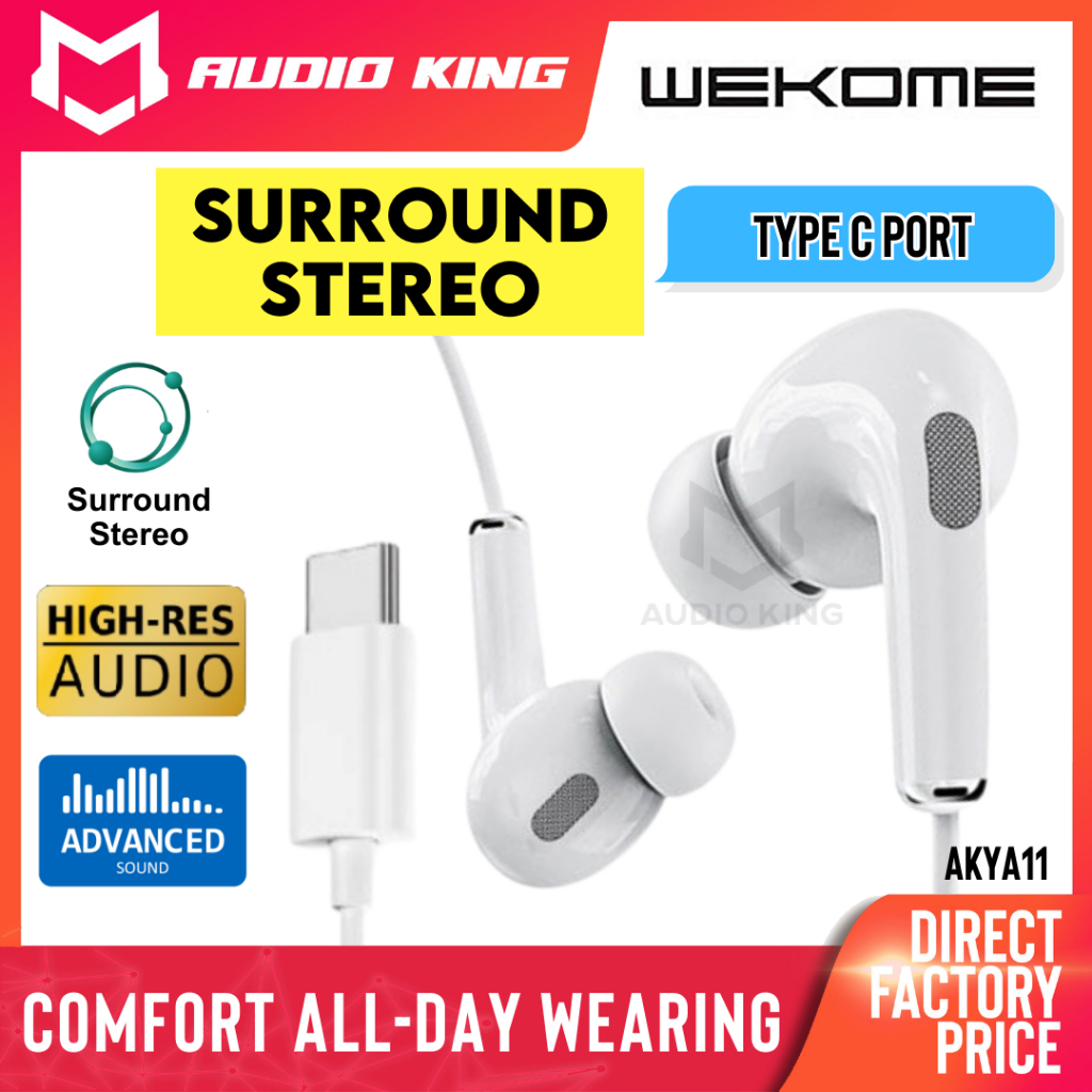 WEKOME In Ear USB Type C Wired Earphone With Mic Android Gaming Hifi ...
