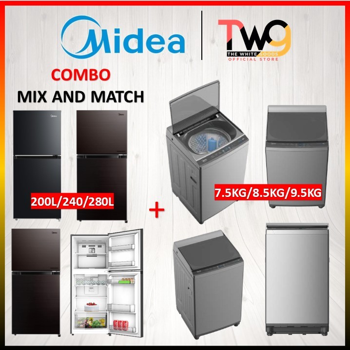 [COMBO] MIDEA (200L/240L/280L) Twin Door Fridge + (7.5KG/8.5KG/9.5KG) Fully Auto Top Loading ...