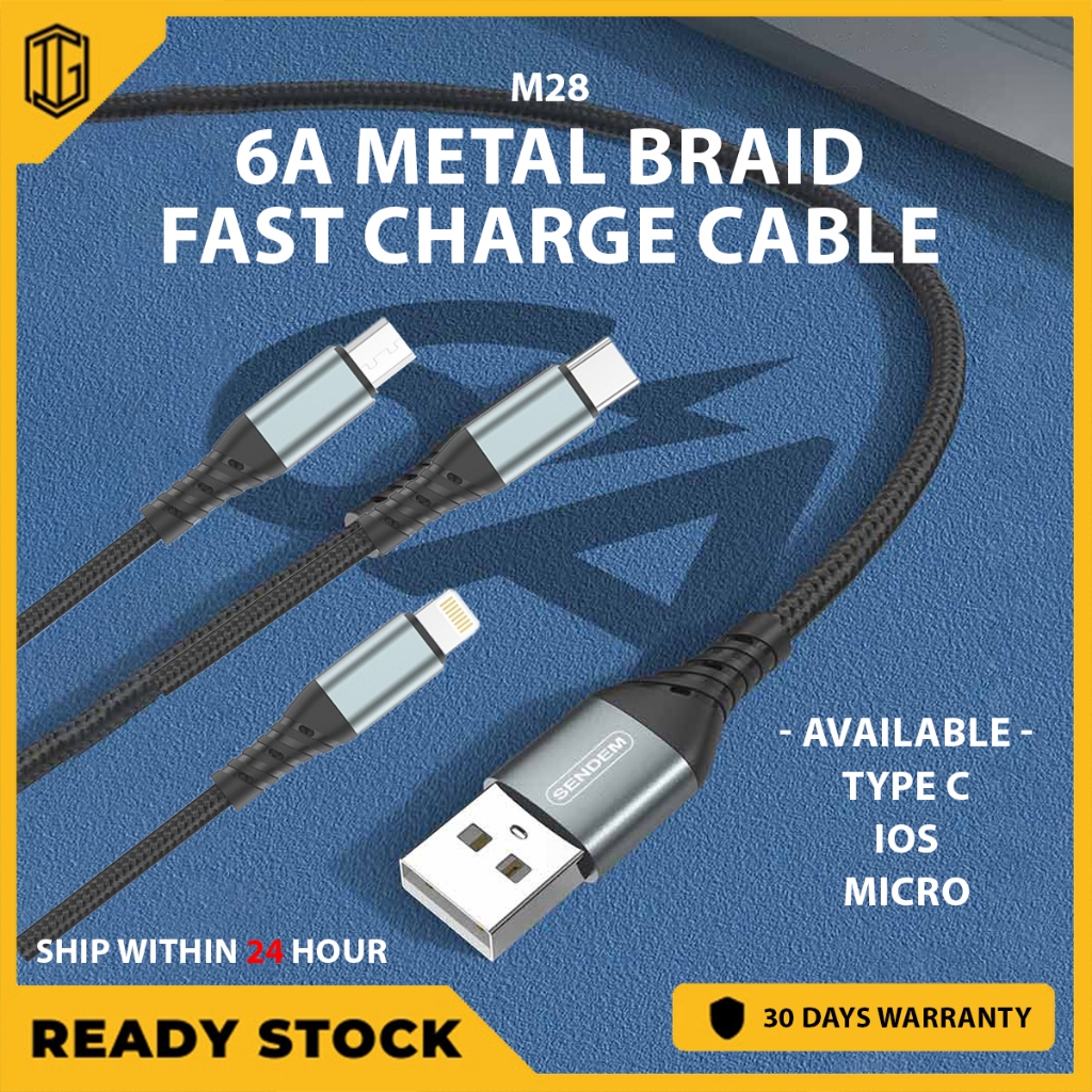 M28 6A Metal Braided Fast Charge Cable 6A Speed Smart Chip Metal ...