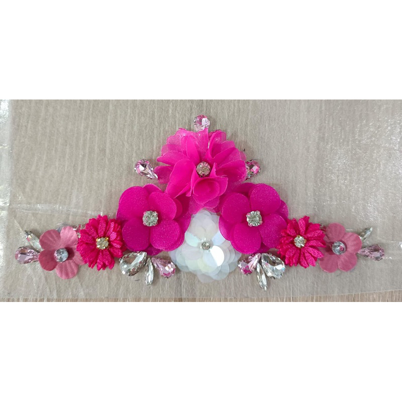 Flower 3d Patch with chunky beads / Bunga 3d dengan diamond tampal iron ...