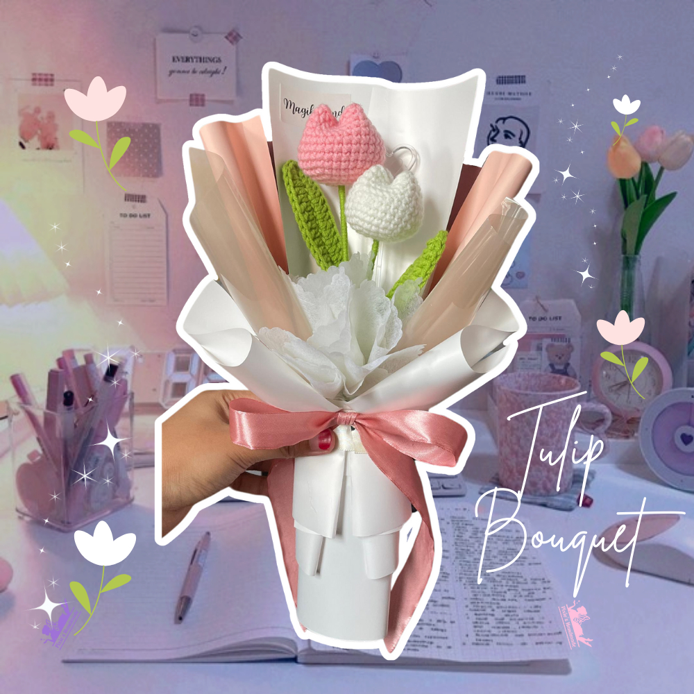 Cute Tulips Crochet Handmade Flower Crochet Bouquet Gifts Bunga Kait ...