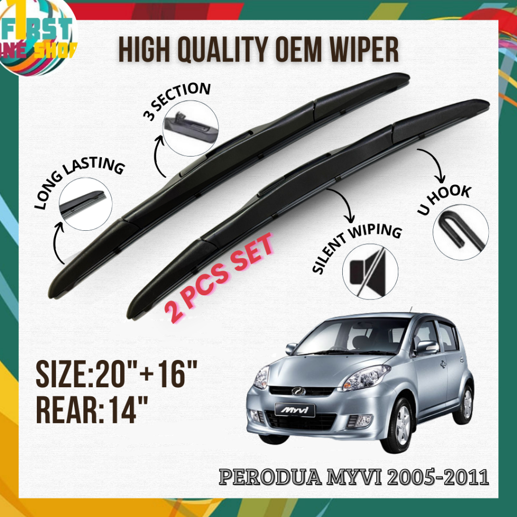 1 SET WIPER BLADE CAR WINDSHIELD WIPER FOR PERODUA MYVI 2005-2011 (20 ...