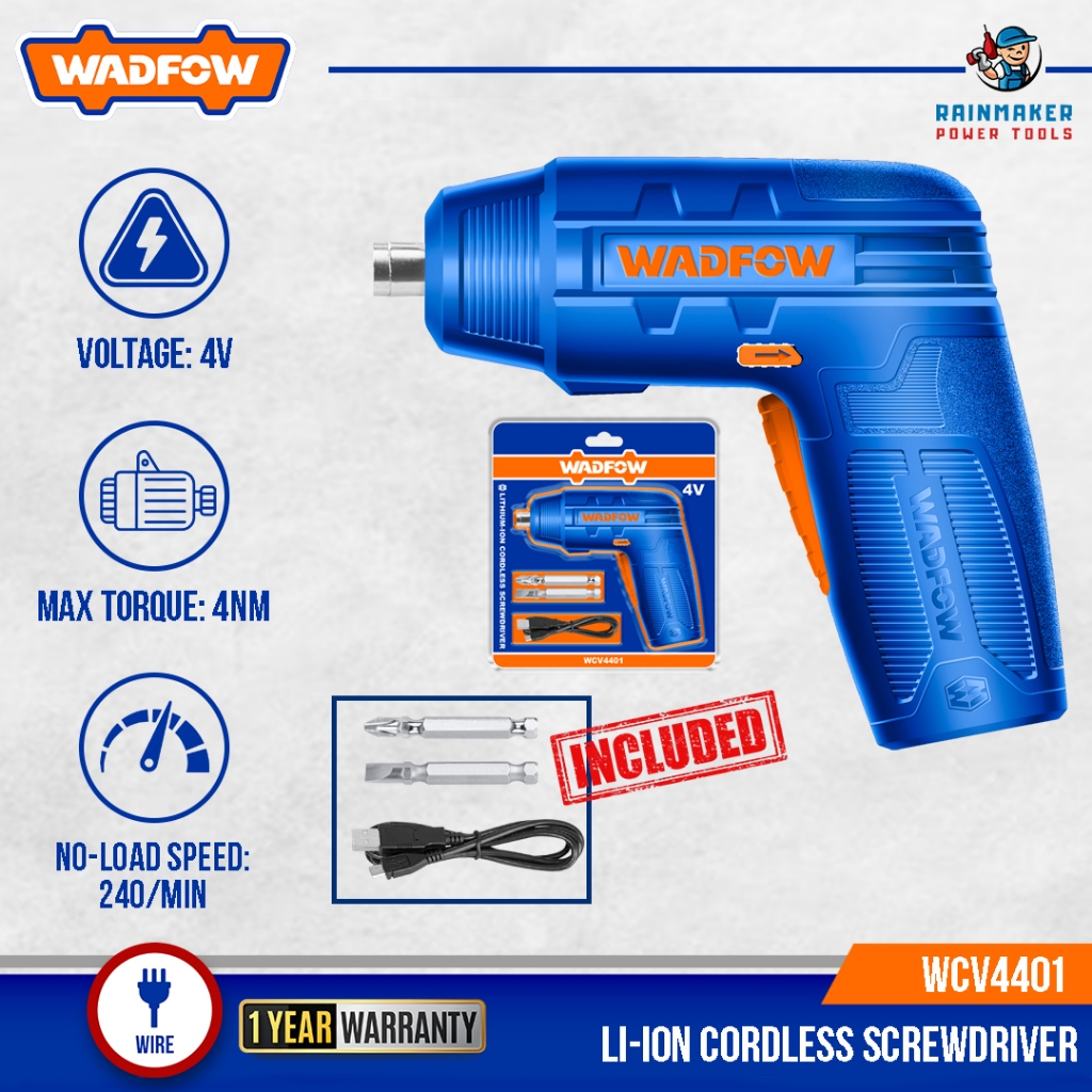 Wadfow Lithium-Ion cordless screwdriver 4V Hex Shank:1/4" No-load speed ...