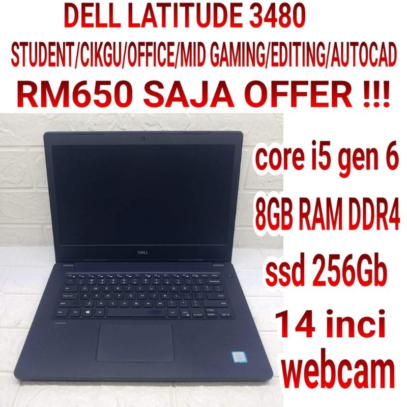 LAPTOP DELL LATITUDE E3480 I5 GEN 6,8GB RAM,SSD256GB,14 INCI | Shopee Malaysia