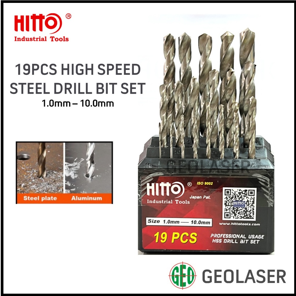HITTO 19PCS HEAVY DUTY HSS DRILL BIT SET (1.0 - 10MM) 12DBE19MM ...