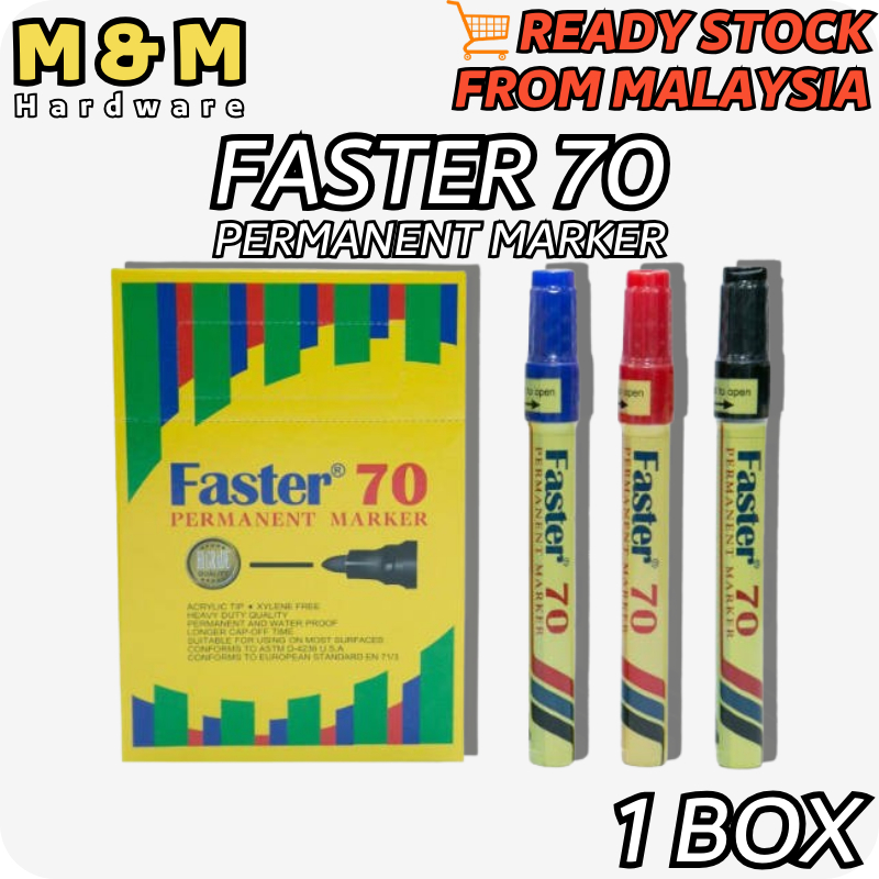 12PCS/1BOX Faster 70 Permanent Marker Pen M-F-70 0.8mm-2.2mm | Shopee ...