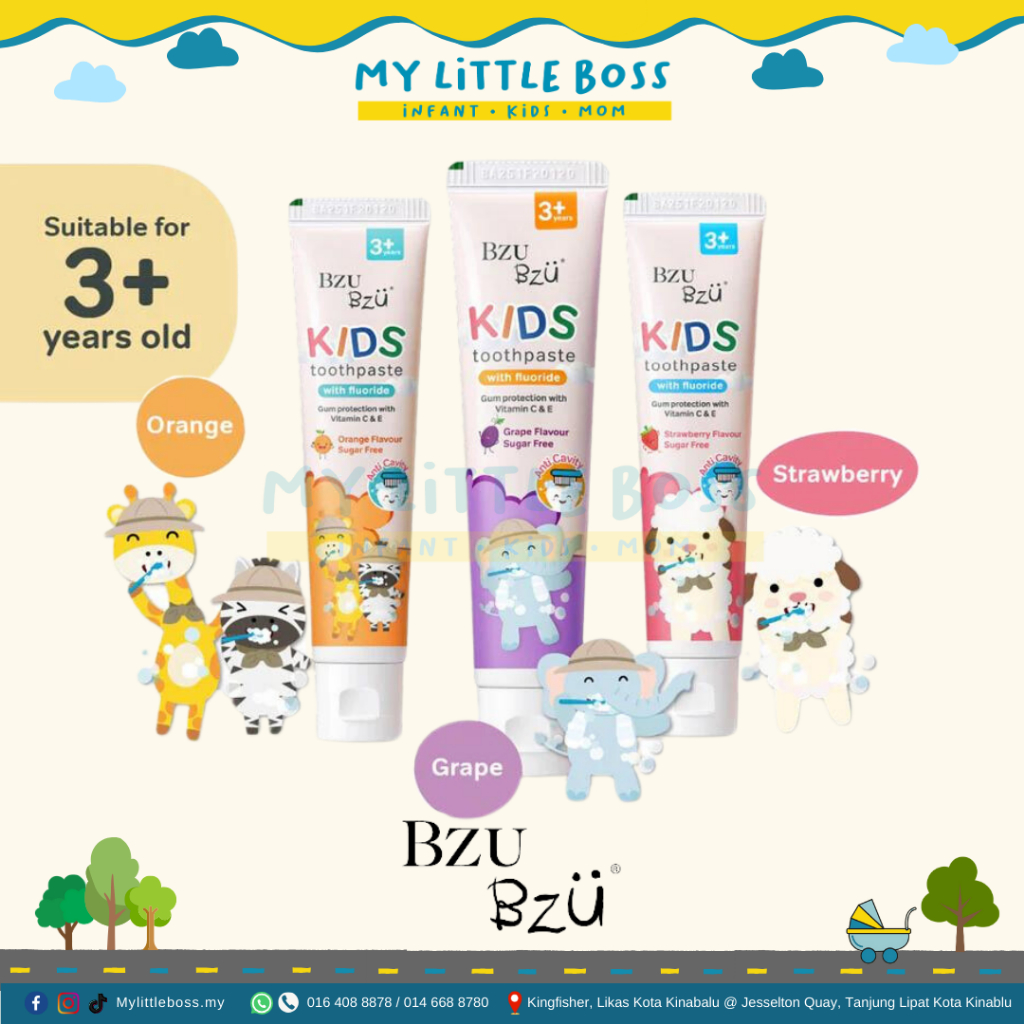Bzu Bzu Kids Toothpaste Grape / Strawberry / Orange Flavour | Shopee ...