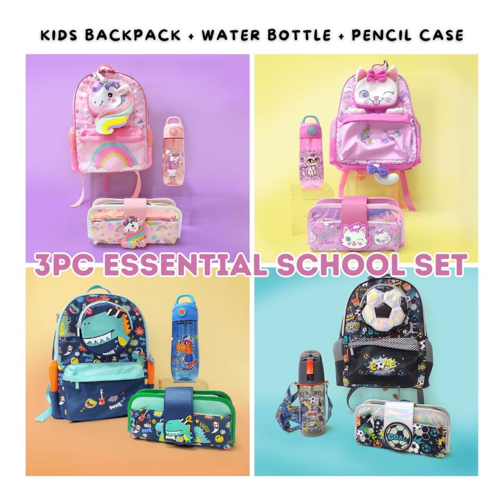 Lottie & Bo Kids 3-piece Bundle Set Backpack Pencil Box Water Bottle Primary School Set | Shopee ...