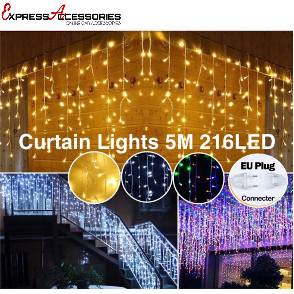 Lampu Raya 5 Meter 216 LED Icicle Curtain String Lights Droop 40 60cm ...