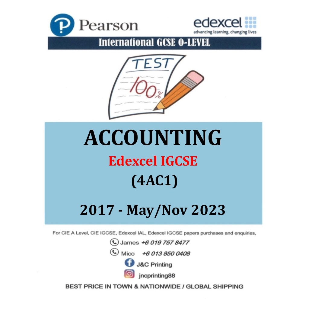Edexcel Igcse O-Level Past Year Papers Accounting 4AC1(PAPER 1&2 ...