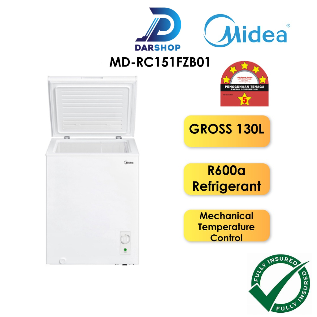 5 STAR Midea Mini Chest Freezer 130L Peti Freezer Murah Deep Freezer ...