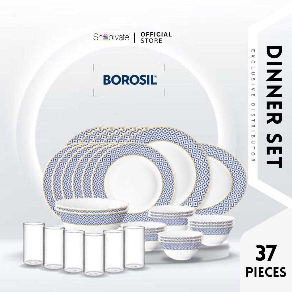 Borosil DINNER SET Juliet Fluted with BOROSILICATE GLASSES (37 Pieces ...