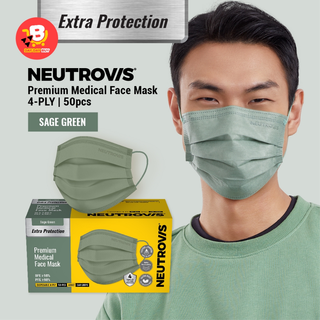 Neutrovis 4-Ply Premium Medical Face Mask 50s - Sage Green | Shopee ...