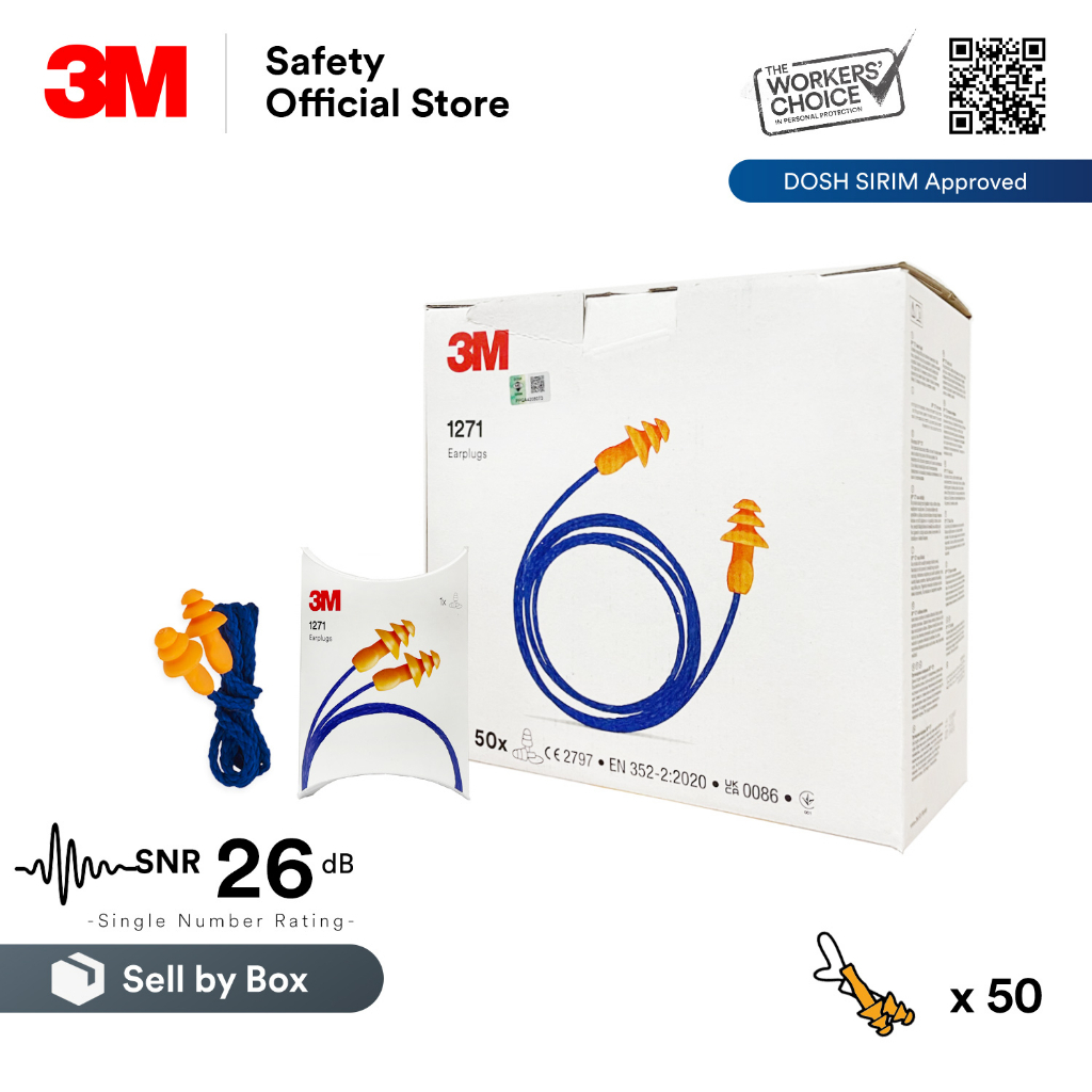 [Sell by Box] 3M™ 1271 Reusable Earplugs With Plastic Cord / Optional ...