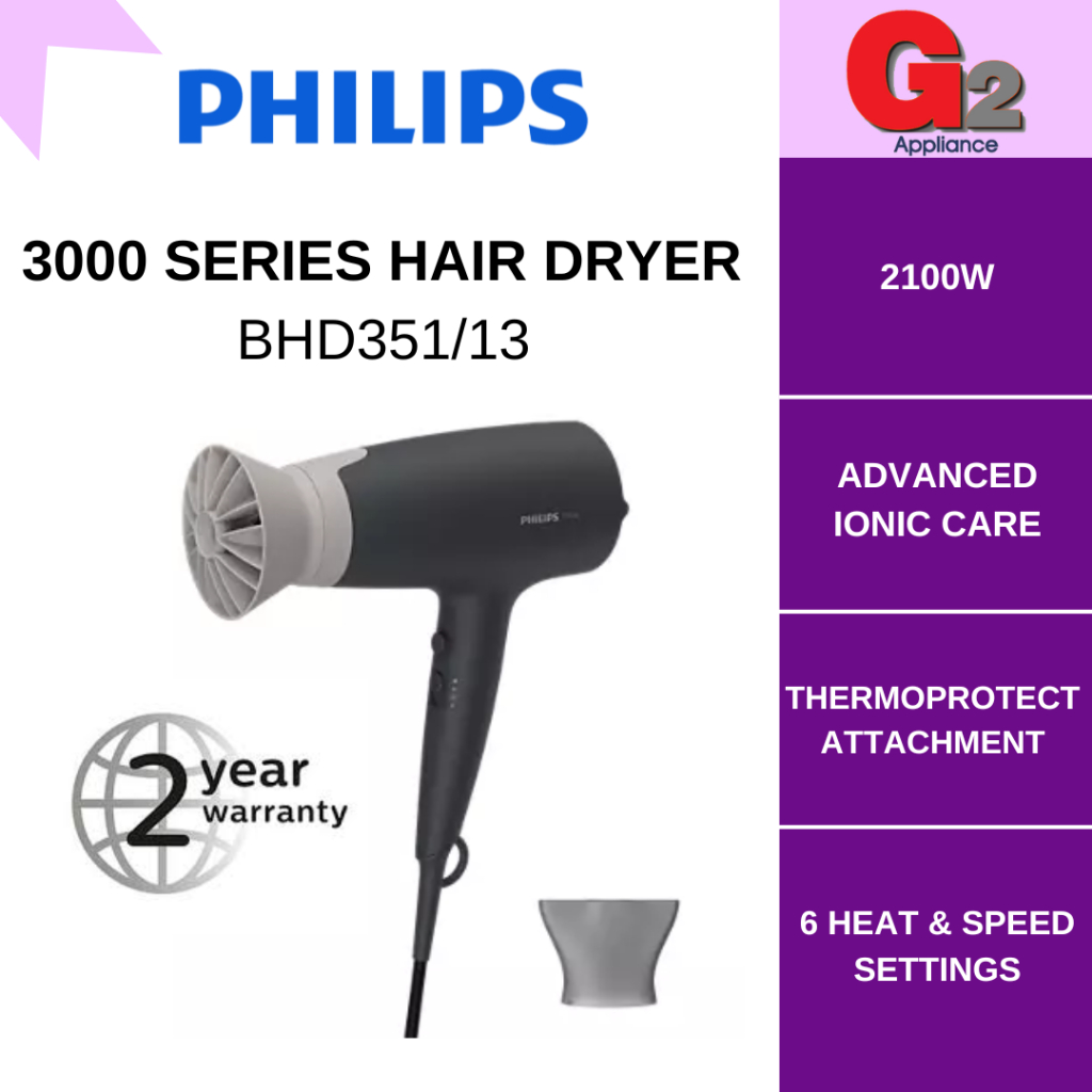 Philips [Authorised Dealer] 3000 Series Hair Dryer 2100W BHD351/13 - Philips 2 Years Warranty ...