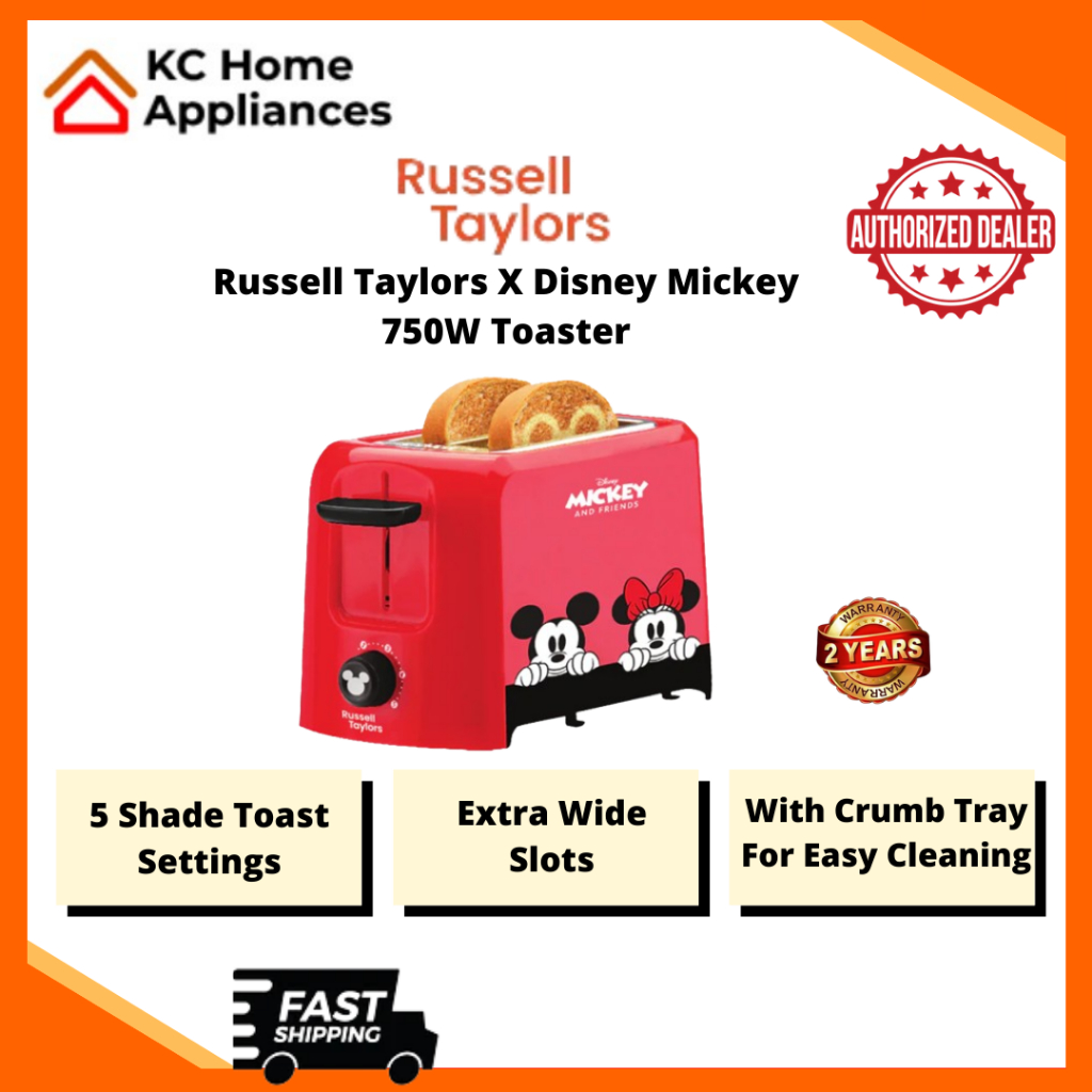 Russell Taylors Disney Mickey Toaster | 750W | 2 Slices | Auto Pop-Up ...