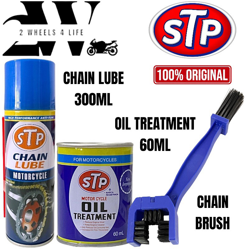 STP MOTORCYCLE 100ML CHAIN LUBE /60ML OIL TREATMENT /CHAIN BRUSH 100% ...