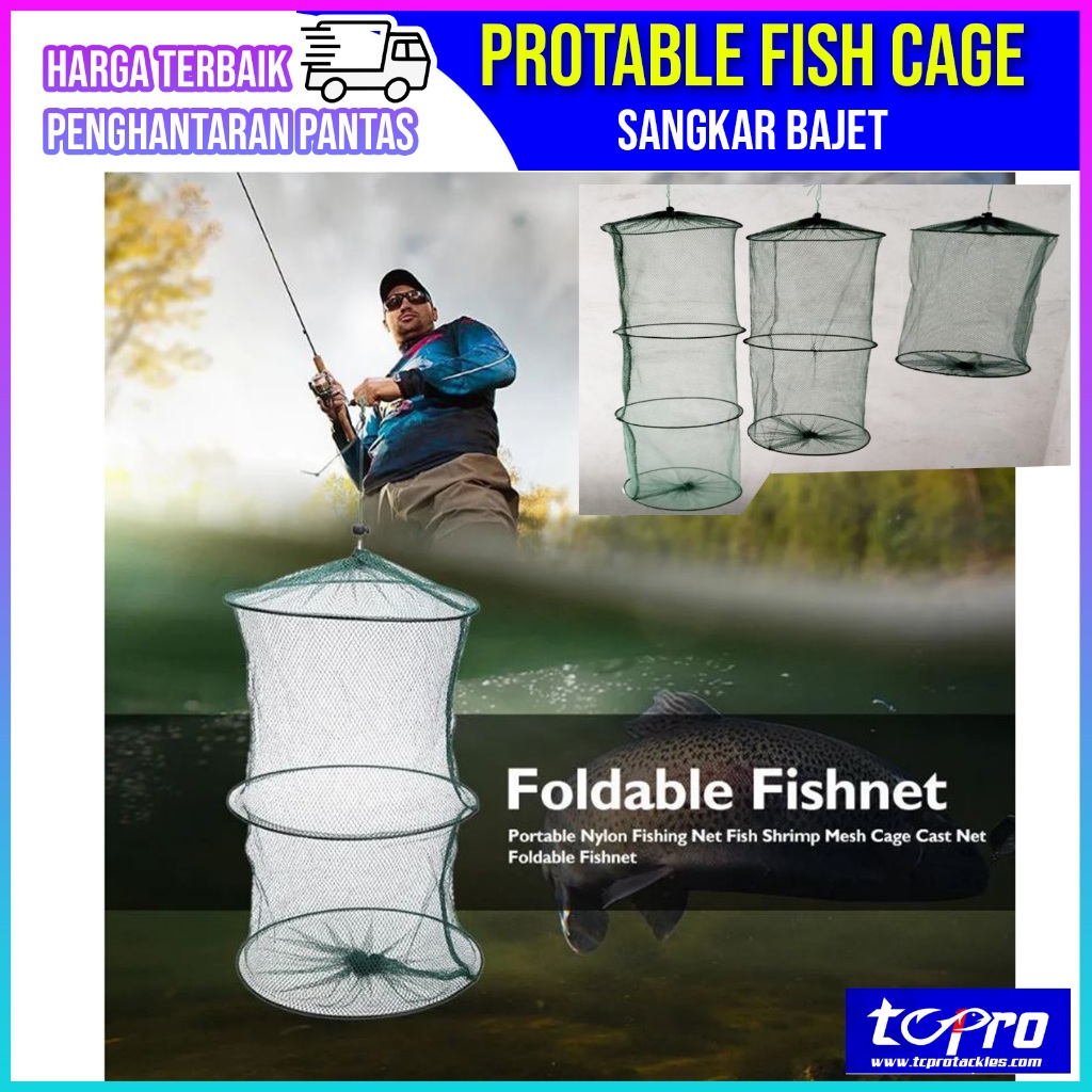 Portable Durable Panfish Small Mesh Fish Net Foldable Fishing 3 Saiz ...