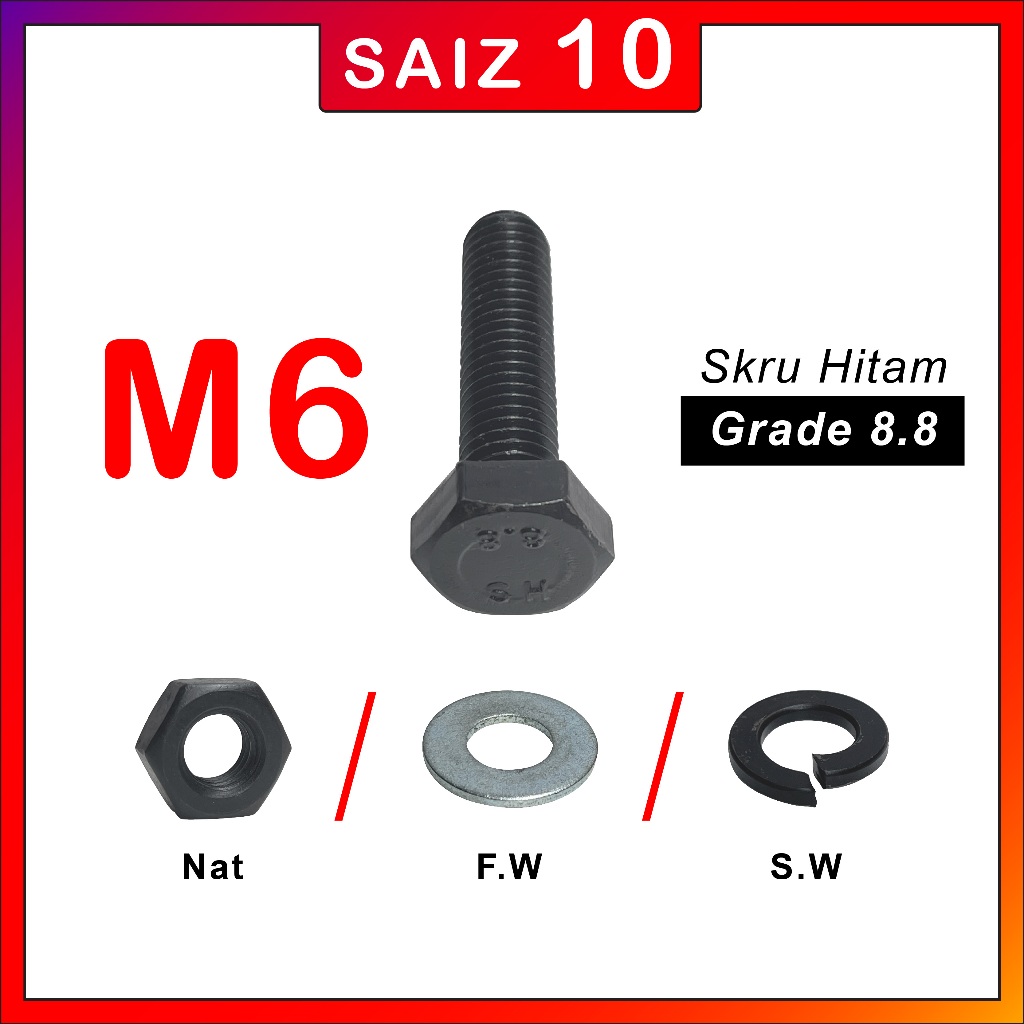M6 HEXAGON BOLT AND NUT/SCREW/SCREW NUT/SKRU GRADE 8.8 | Shopee Malaysia