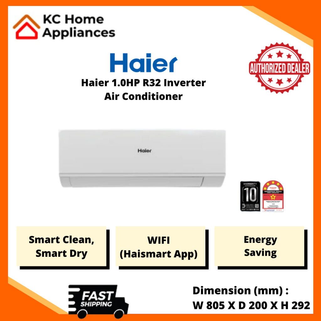 Haier 1.0HP/1.5HP R32 Inverter Air Con | Smart Clean | Wi-Fi | HSU-10VRA22 / HSU-13VRA22 | 3 ...