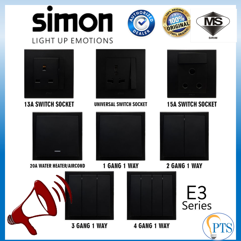 SIMON E3 Switch Socket Full Black Full Silver | Shopee Malaysia
