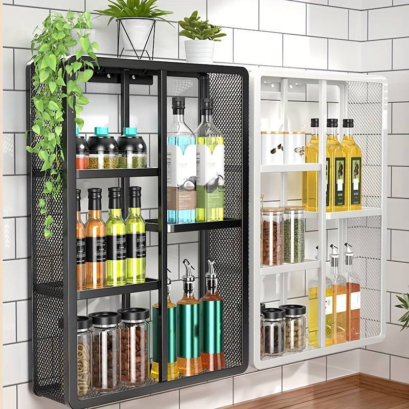 Wall-mounted punch-free kitchen rack corner household high bottle, salt ...