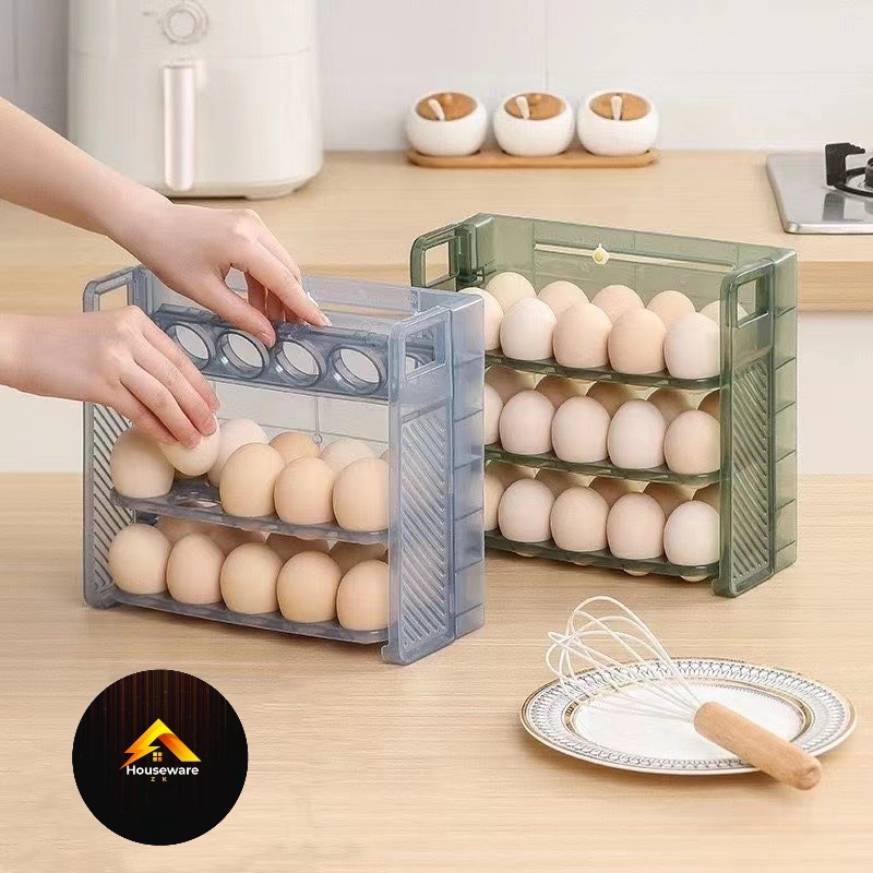 30 Eggs Storage Rack🔥Ready Stock🔥Auto Flip 3 Layers Egg Organizer ...