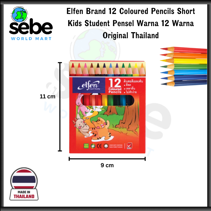 Elfen Brand 12 Coloured Pencils Short Kids Student Pensel Warna 12 ...