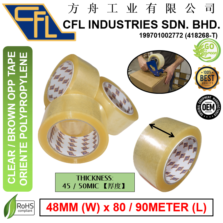 HANDROLL OPP TAPE (CLEAR)【CFL】[48MM (W) X 45/50MIC (T) X 80 / 90METERS ...
