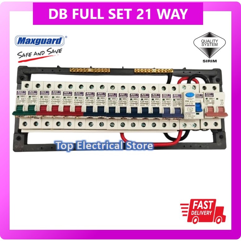 21 WAY PVC DB BOX/ MCB BOX FULL SET COMPLETE WITH MAIN SWITCH SIRIM ...
