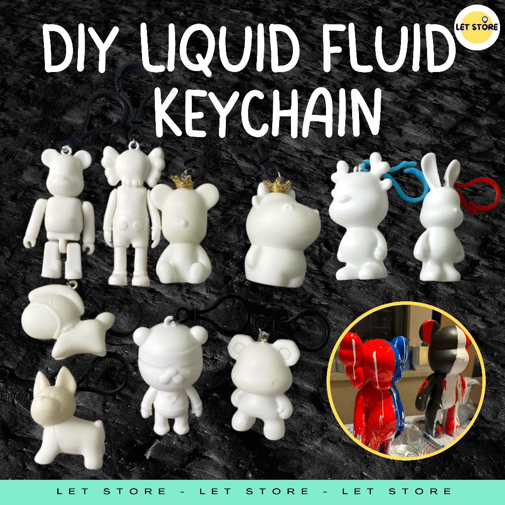 [10+ Types] Liquid Fluid Cartoon Rotatable Bearbrick Keychain Bear ...
